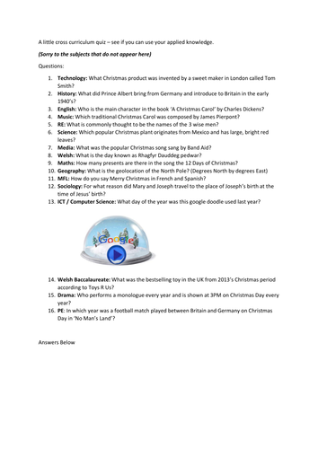 Christmas Quiz - Secondary Cross-Curricular | Teaching Resources
