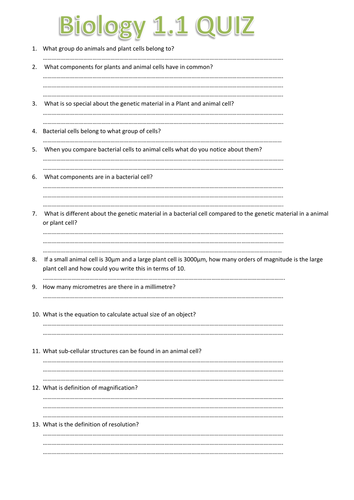 Cell Biology knowledge quizzes | Teaching Resources