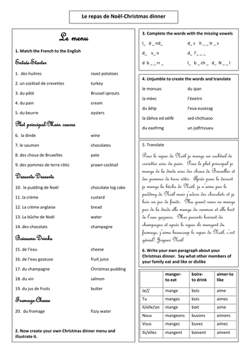 Christmas Dinner-Le repas de Noel | Teaching Resources