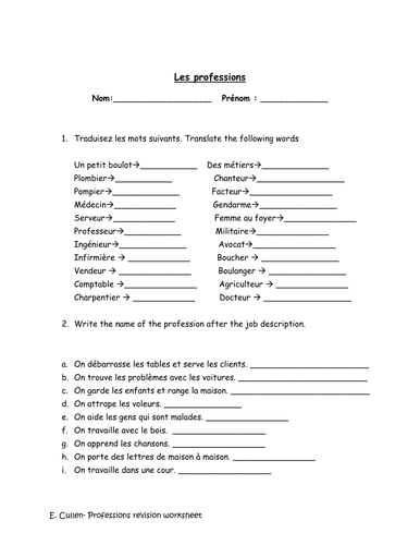 Les métiers/Les professions by emercullen - Teaching Resources - Tes