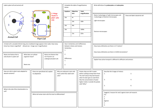 New AQA GCSE Cells Revision broadsheet | Teaching Resources