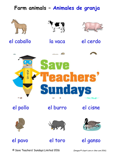 Farm Animals in Spanish Worksheets, Games, Activities and Flash Cards ...