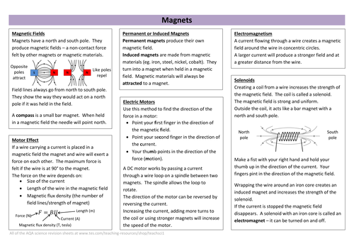 Magnets Revision Sheet (new AQA) by teachsci1 - Teaching Resources - Tes Magnets Revision Sheet (new AQA) by teachsci1 - Teaching Resources - Tes