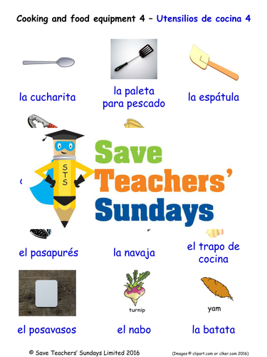 Cooking and Food Equipment in Spanish Worksheets, Games, Activities and ...