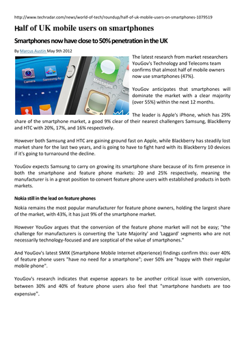 Smartphone Task | Teaching Resources