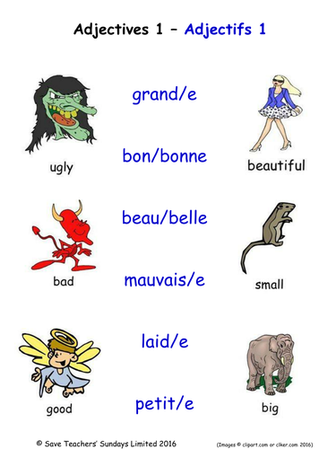 Adjectives in French Activities (36 pages covering 216 French ...