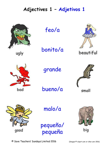 Adjectives in Spanish Activities (36 pages covering 216 Spanish ...