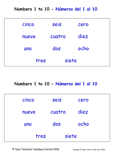 Numbers 0-10 in Spanish Worksheets (Labelling) | Teaching Resources