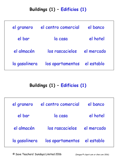 Buildings and Structures in Spanish worksheets (5 Labelling Worksheets ...