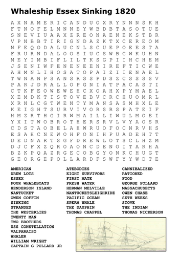 Whaleship Essex Sinking 1820 Word Search | Teaching Resources
