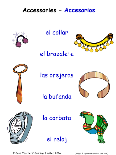 Clothes in Spanish Activities (6 pages covering 36 words in Spanish for ...