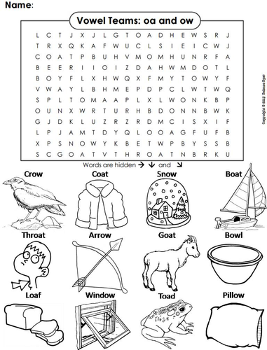 oa ow Vowel Team: Phonics Word Search/ Coloring Sheet | Teaching Resources