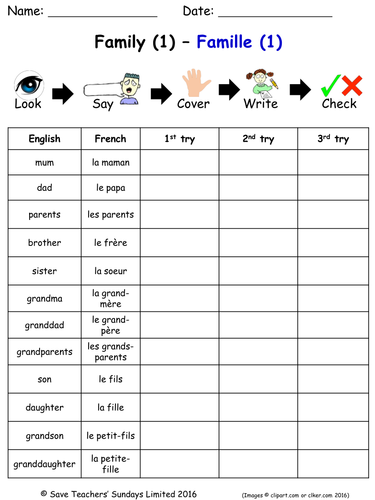 Family in French Spelling Worksheets (2 worksheets) | Teaching Resources