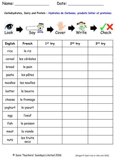 Food and Drink in French Spelling Worksheets (11 worksheets) | Teaching ...