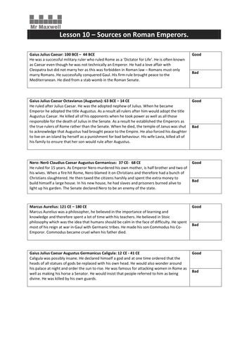 Lesson 10 Roman Emperors Teaching Resources