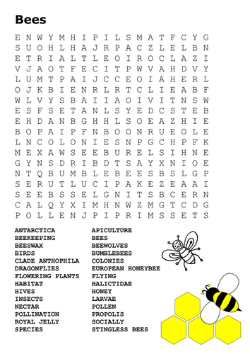 Bees Word Search by sfy773 | Teaching Resources