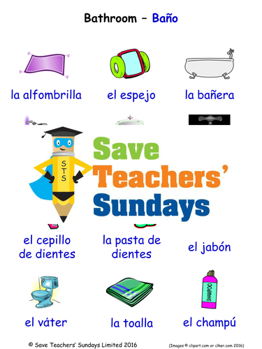 Bathroom in Spanish Worksheets, Games, Activities and Flash Cards (with ...