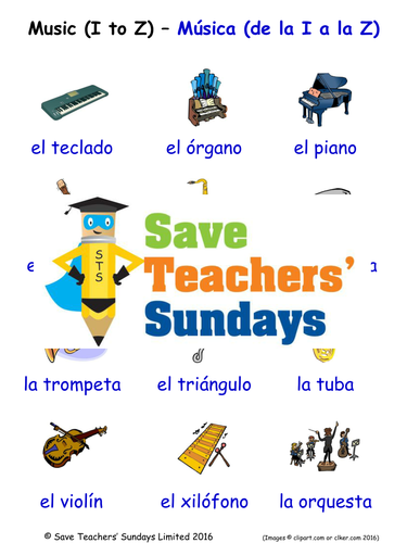 Musical Instruments in Spanish Worksheets, Games, Activities and Flash ...