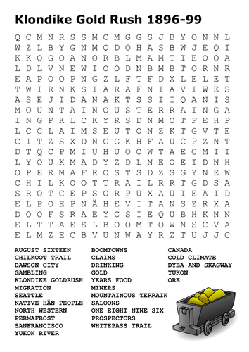 Klondike Gold Rush Word Search | Teaching Resources