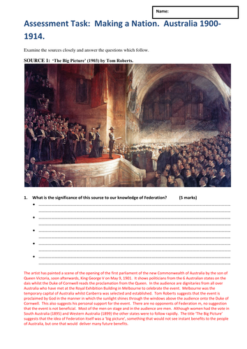 Making a Nation Australia 1900-1914 Assessment Task | Teaching Resources