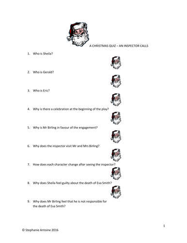 A Christmas Quiz - An Inspector Calls | Teaching Resources A Christmas Quiz - An Inspector Calls | Teaching Resources