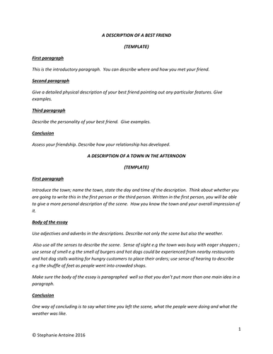 Descriptions templates | Teaching Resources
