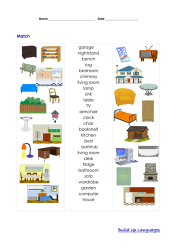 My house Rooms Furniture match | Teaching Resources