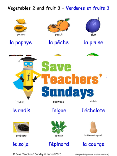 Fruits 3 and Vegetables 2 in French Worksheets, Games, Activities and ...