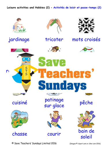 Leisure Activities & Hobbies in French Worksheets, Games, Activities ...