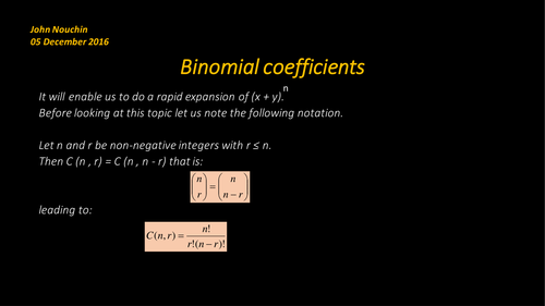Binomial coefficients (C1) | Teaching Resources