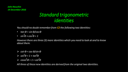 Standard trigonometric identities | Teaching Resources
