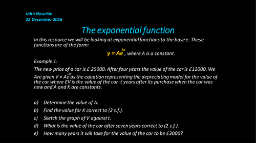 The exponential function | Teaching Resources