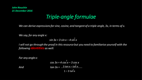 Triple Angle Formulae | Teaching Resources