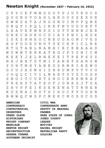 Newton Knight Free State of Jones Word Search | Teaching Resources