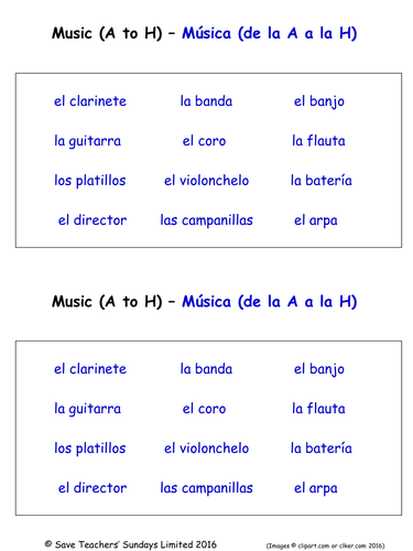 Musical Instruments in Spanish Worksheets (2 Labelling Worksheets ...