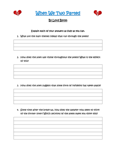 When We Two Parted - Lord Byron - Love/ Relationships Poetry | Teaching ...