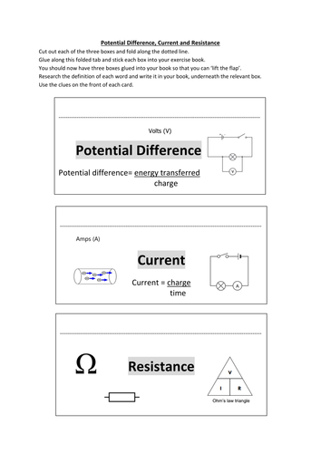 GCSE Physics Electric Circuits foldable | Teaching Resources GCSE Physics Electric Circuits foldable | Teaching Resources