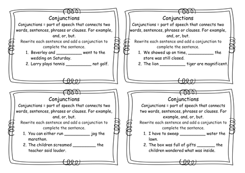 Year 4 - Conjunctions - Task Cards - Early Morning - Challenge ...