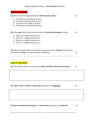 GCSE PE - Classification of 3 lever systems | Teaching Resources GCSE PE - Classification of 3 lever systems | Teaching Resources
