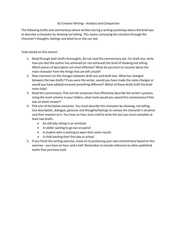A2 Creative Writing Exam Analysis Practice | Teaching Resources