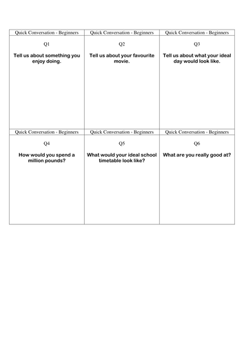 Quick Conversation Cards - Beginners' Level 1 | Teaching Resources