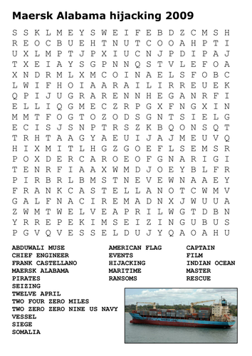Maersk Alabama hijacking 2009 Captain Phillips Word Search | Teaching ...