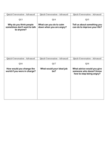 Quick Conversation Cards - Advanced Level 3 | Teaching Resources