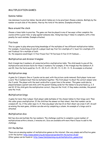 Multiplication games ideas for parents | Teaching Resources