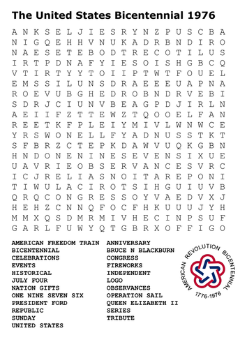 The United States Bicentennial 1976 Word Search | Teaching Resources