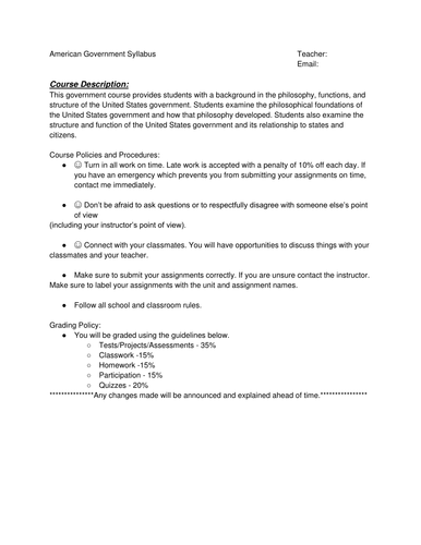 American Government Syllabus | Teaching Resources