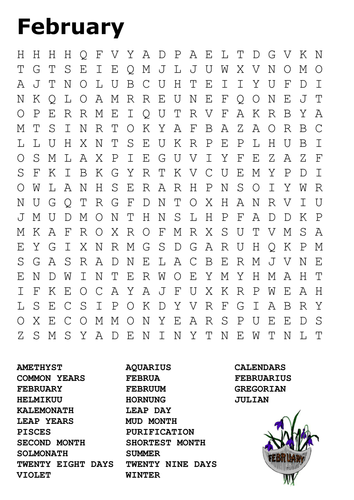 February Word Search | Teaching Resources