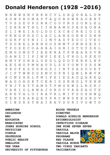 Donald Henderson Smallpox Word Search | Teaching Resources