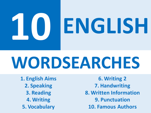10 English Language and Literature Starter Wordsearches Wordsearch ...