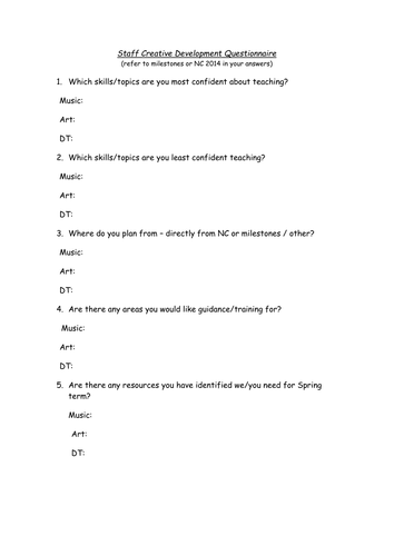 Creative Development Staff Questionnaire | Teaching Resources